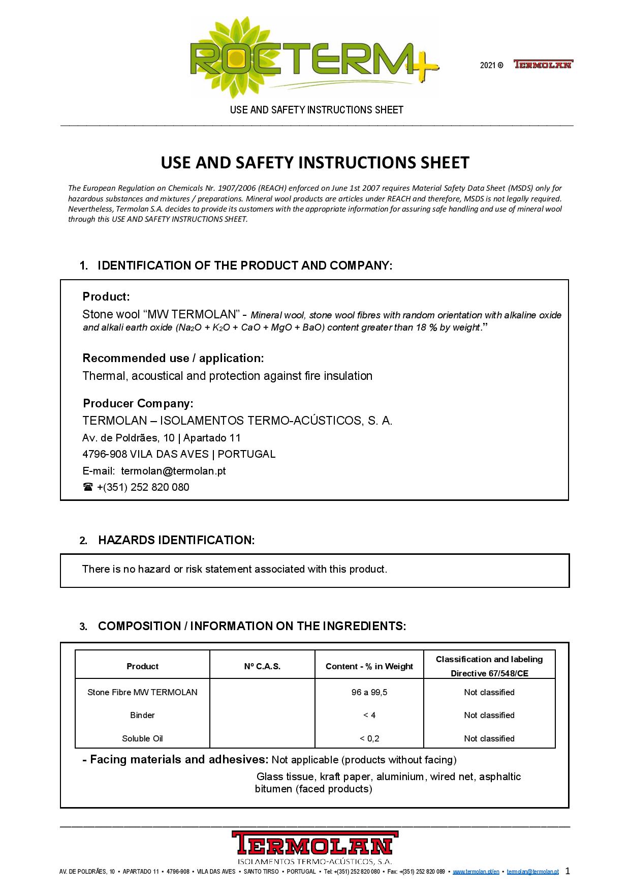 USE AND SAFETY INSTRUCTIONS FILE – TERMOLAN EN